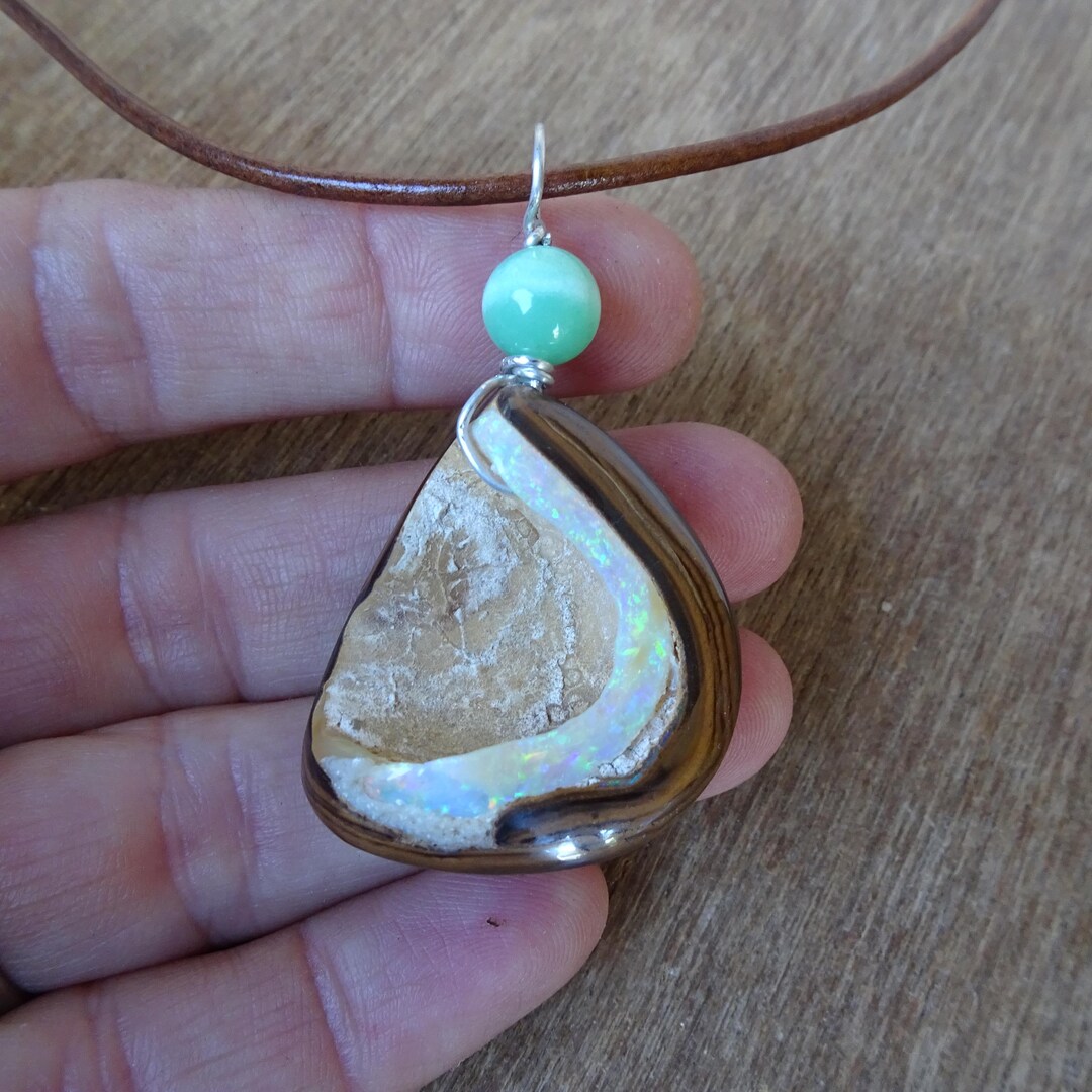 Crescent Moon - Yowah Nut Boulder Opal, Chrysoprase Pendant, From the ...