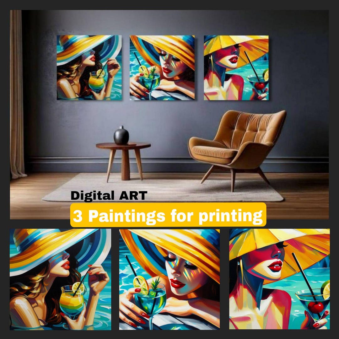 3 Colorful, Glamorous Summer Paintings for PRINTING AND INTERIOR ...