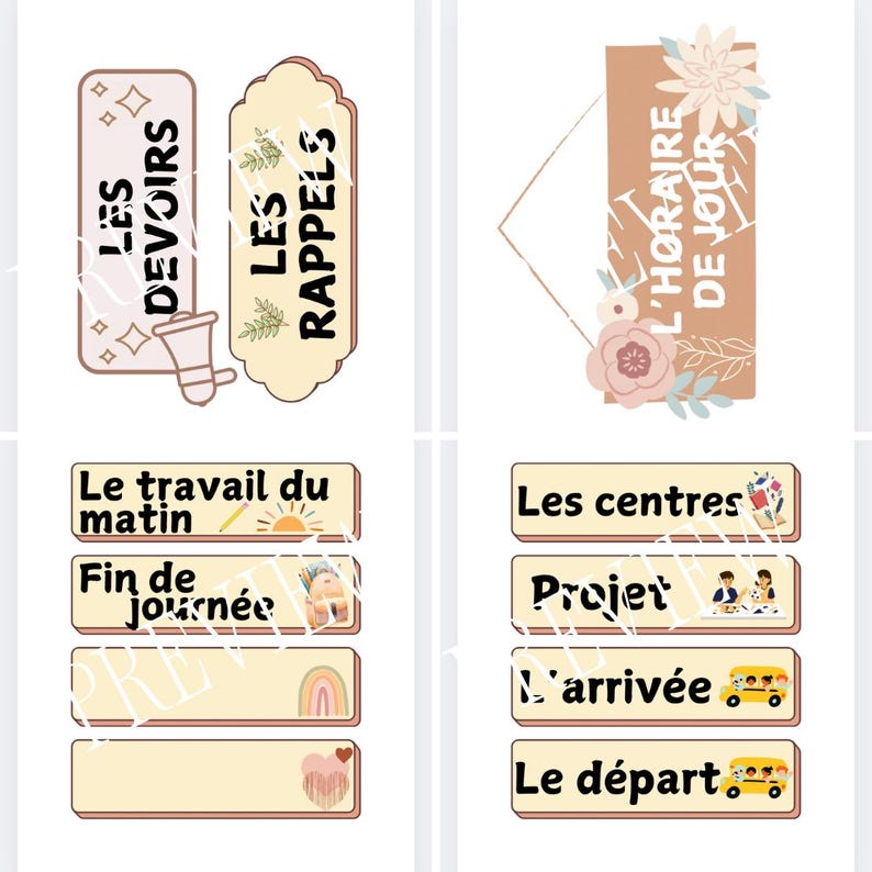 French BOHO Daily Schedule and Classroom Labels - Etsy