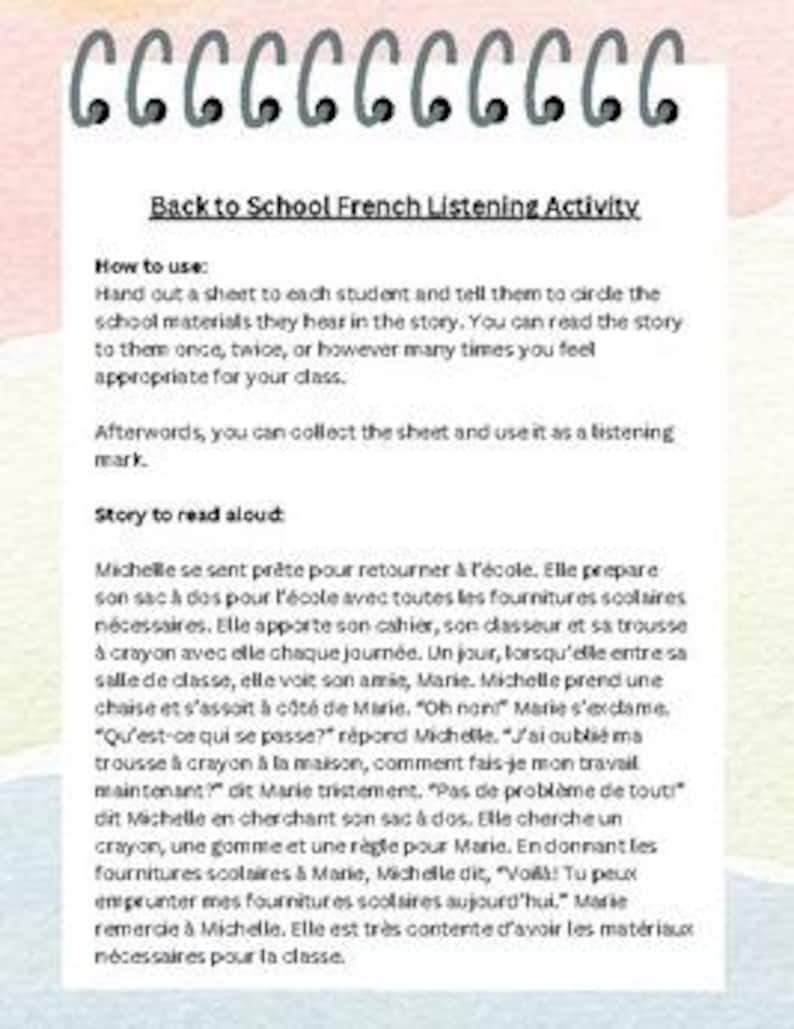 Back to School/ La Rentrée Scolaire French Listening Activity - Etsy