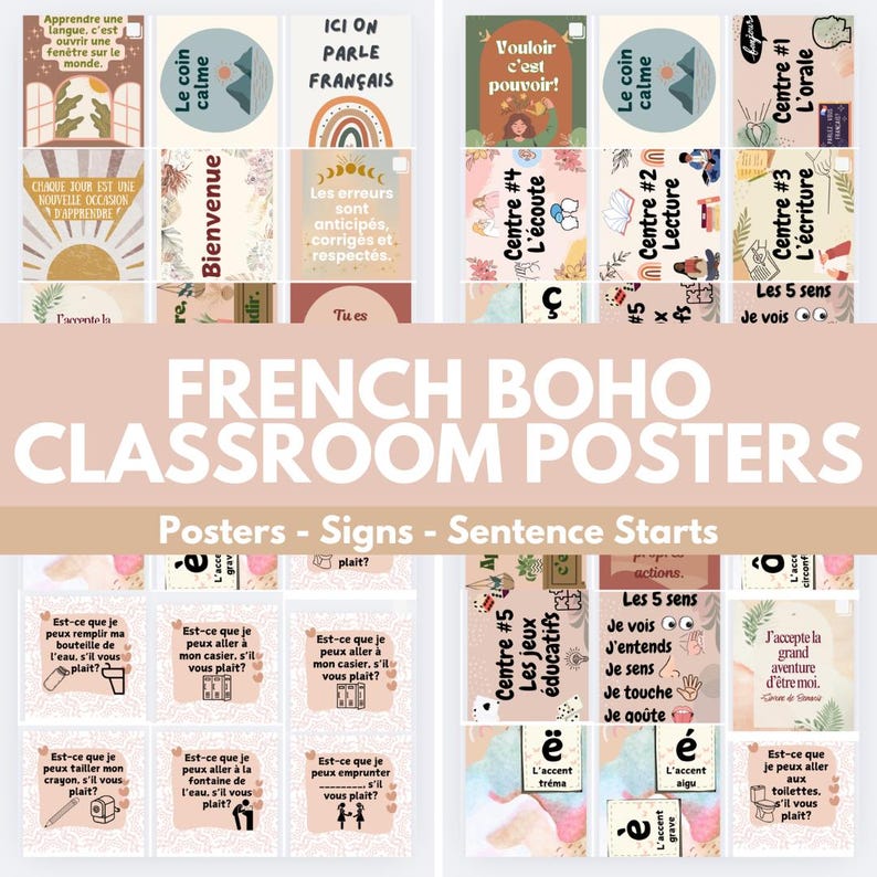 French BOHO Classroom Posters and Signs - Etsy