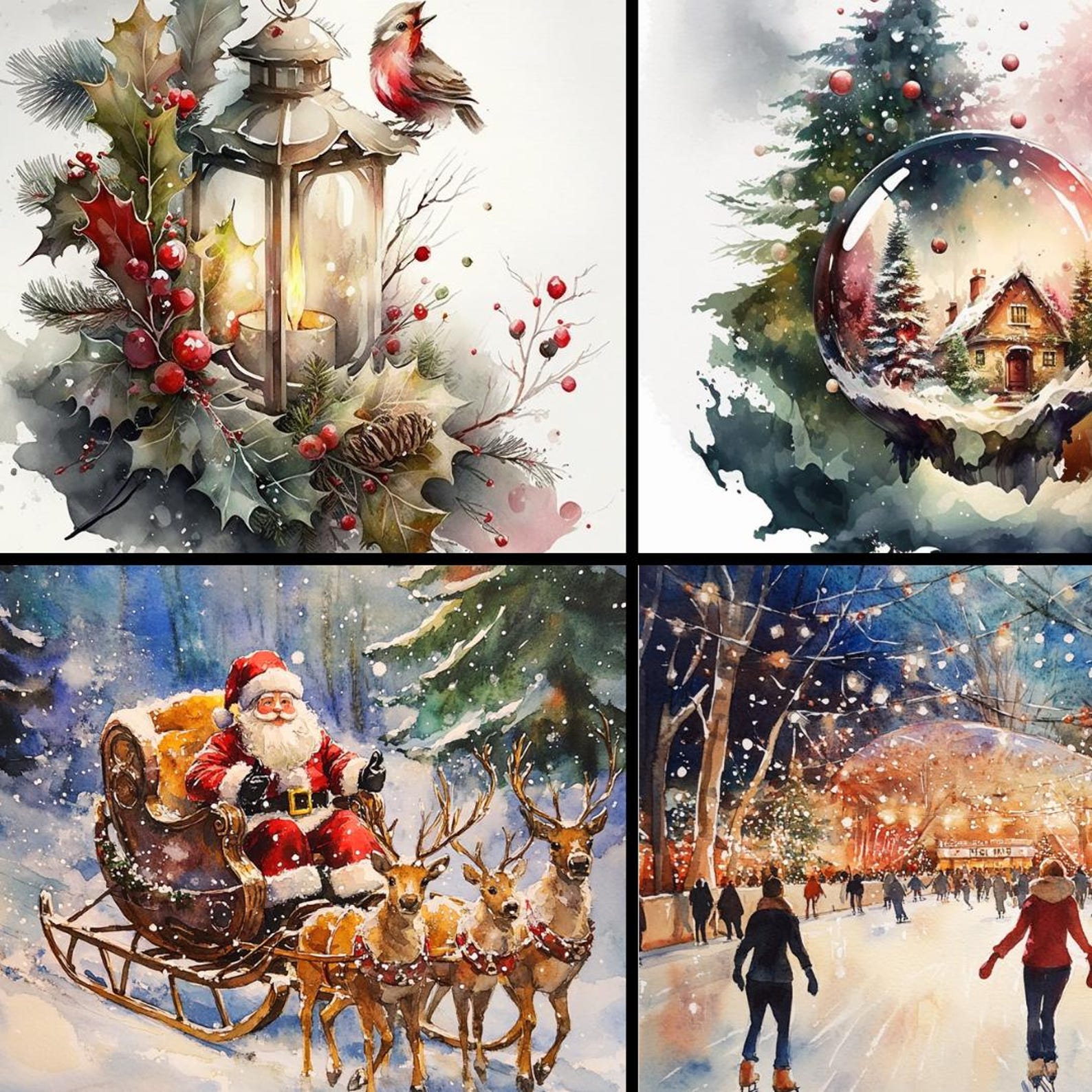 Pretty Watercolor Christmas Clipart, Winter Holiday, Commercial Use ...