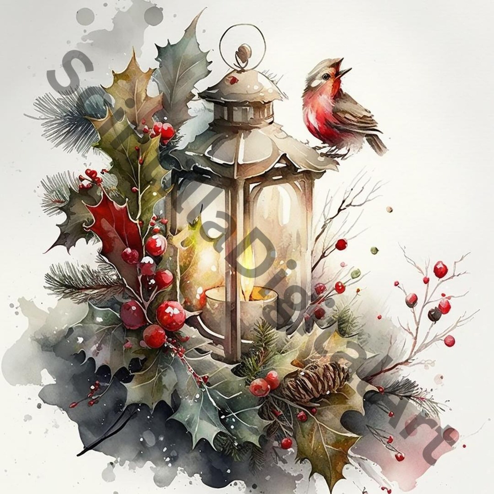 Pretty Watercolor Christmas Clipart, Winter Holiday, Commercial Use ...