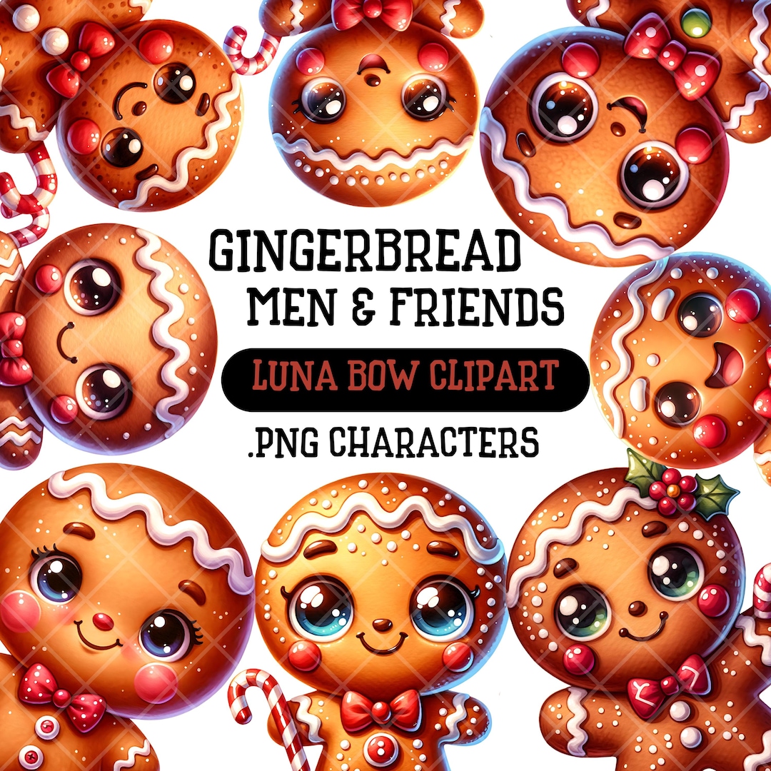 Gingerbread Men PNG File Clipart Pack, Commercial Use, Christmas ...
