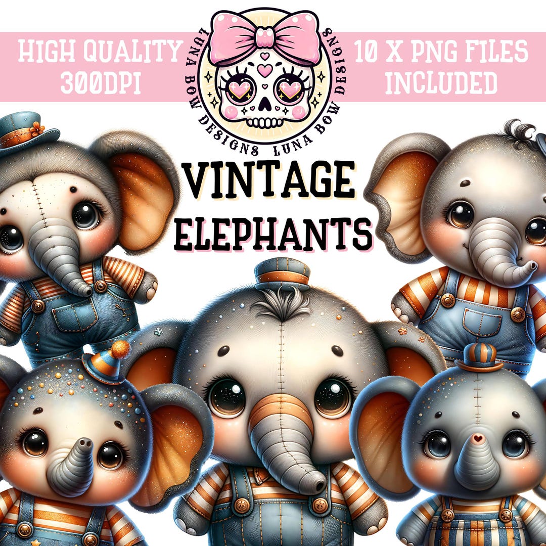 Vintage Elephants CLIPART | 10 X Cute and Adorable Vintage Elephants ...