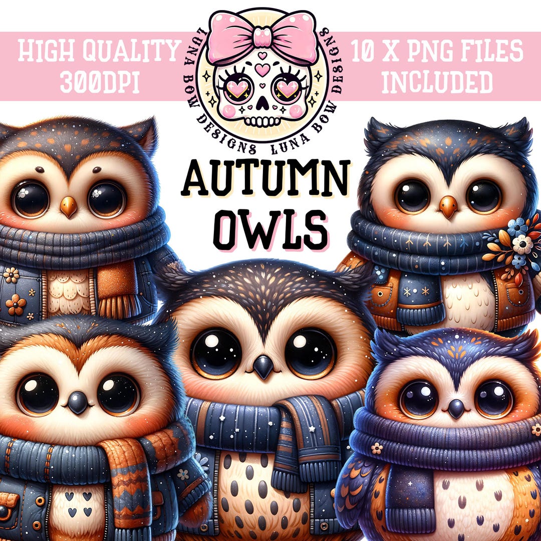 Autumn Owl Clipart Set | 10 Cozy Fall Owl Pngs With Scarves | Woodland ...