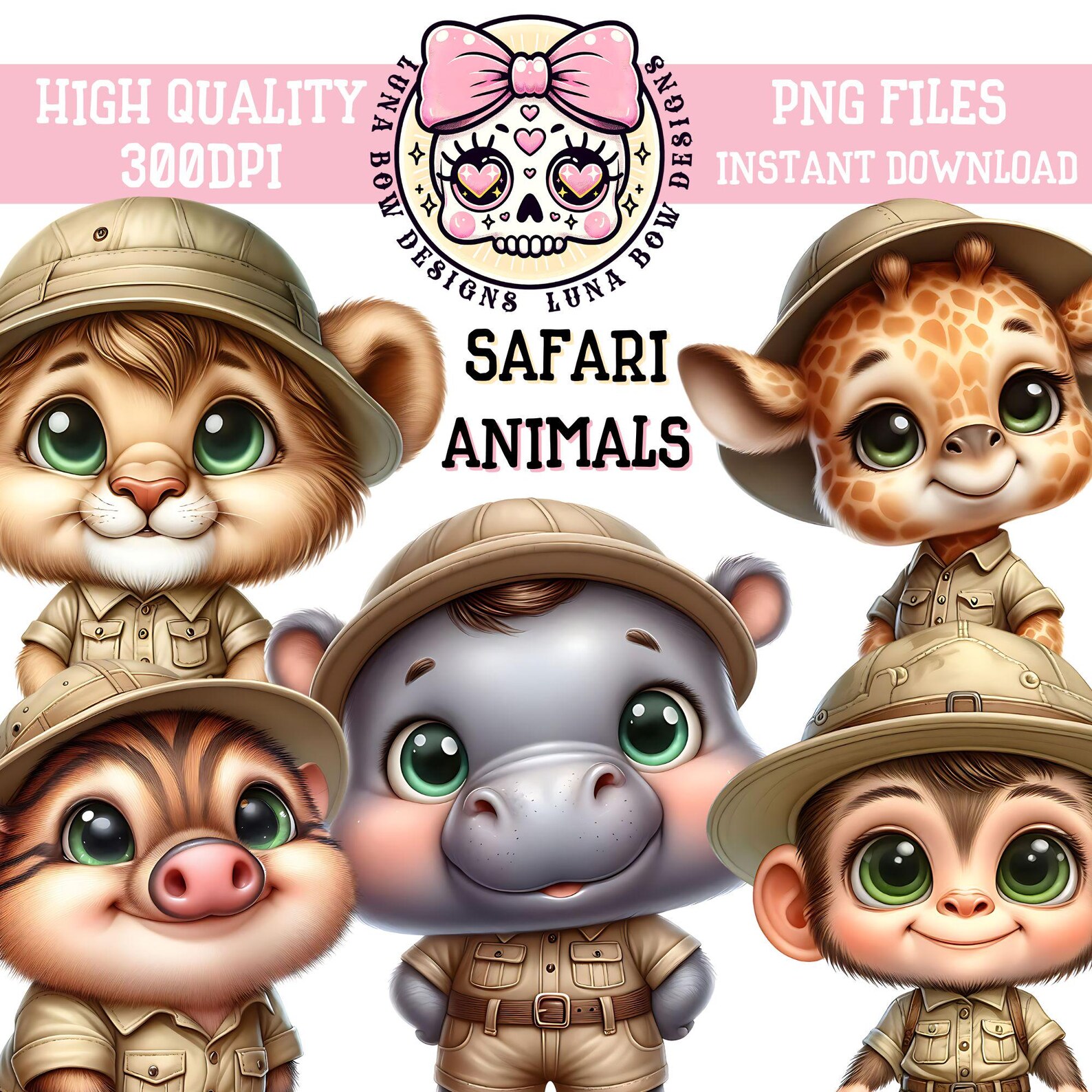 Safari Animals Clipart Set | 10 Cute Explorer Animal Pngs | Jungle ...