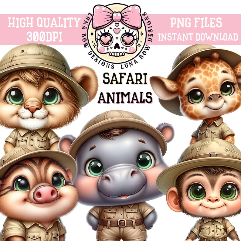 Safari Animals Clipart Set | 10 Cute Explorer Animal Pngs | Jungle ...