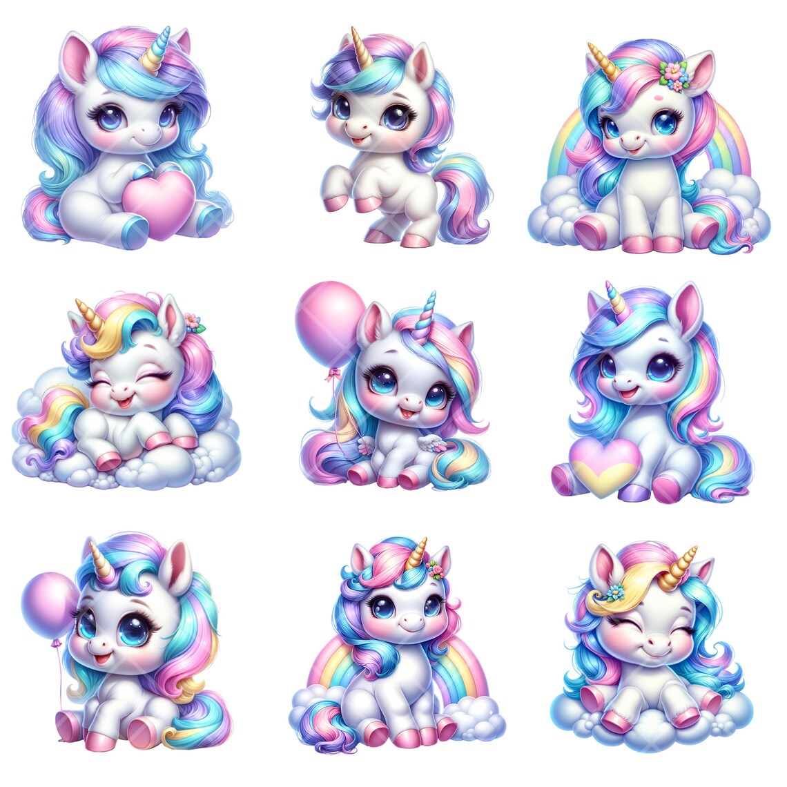 Pastel Unicorn Clipart Set Clipart Pack, Commercial Use, Pastel Rainbow ...