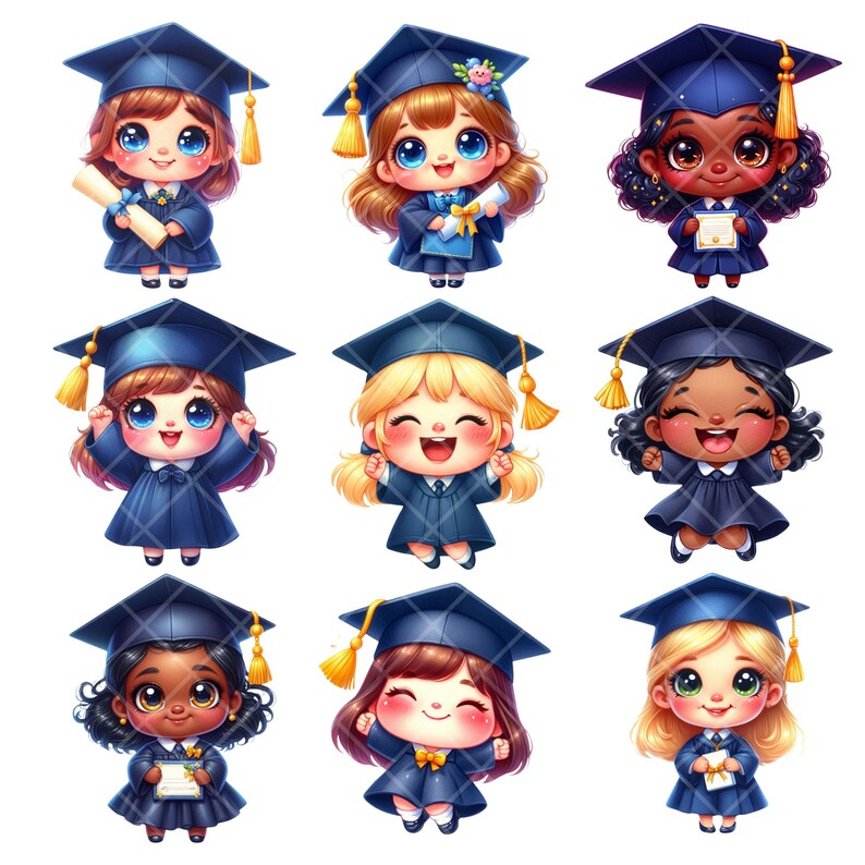 Cute Girls Graduation Clipart Set Commercial Use, Watercolor Girls ...