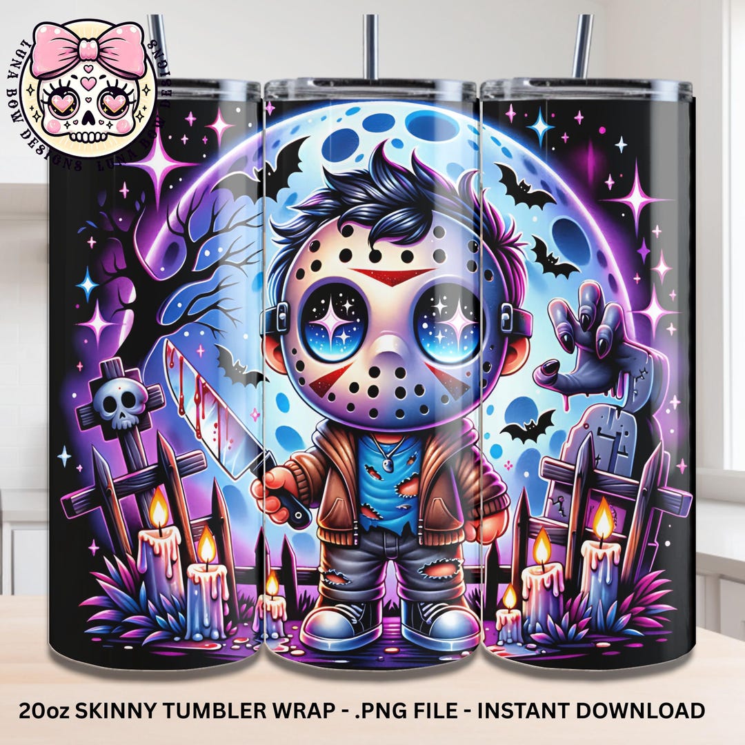 Spooky Jason Tumbler Wrap | Kawaii Horror Cemetery PNG | Cute Slasher ...