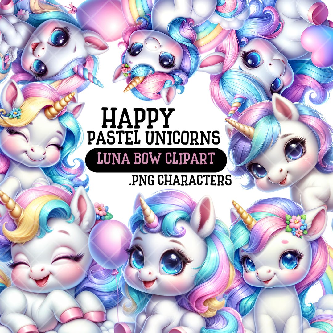 Pastel Rainbow Unicorns Clipart Set Instant Download 12 X PNGS ...