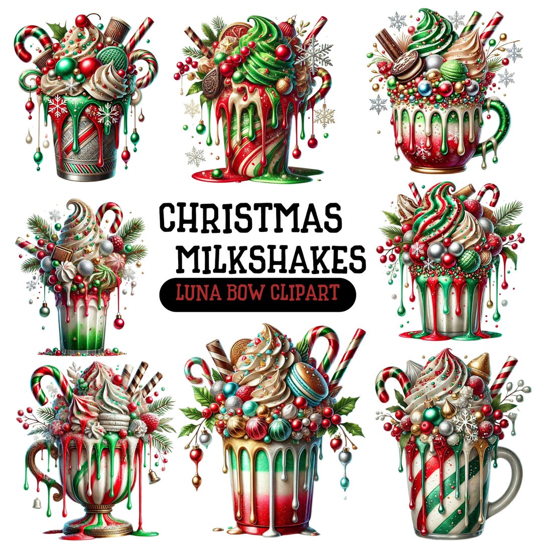 Christmas Milkshake Clipart Set Red, Green, Gold, Delicious Milkshakes ...