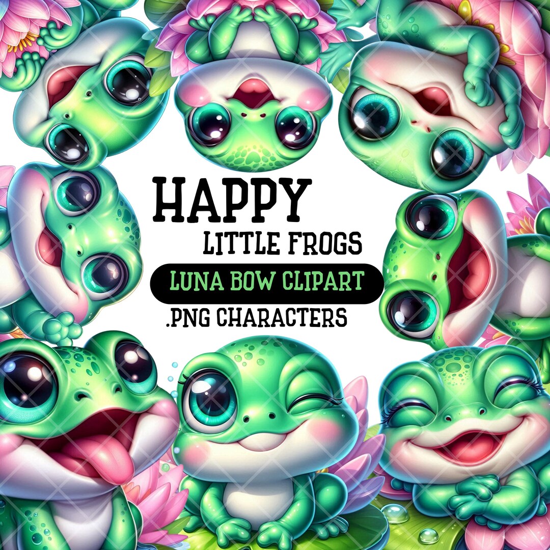Happy Frogs on Lilly Pads Clipart Art Set Instant Download 8 X PNG ...
