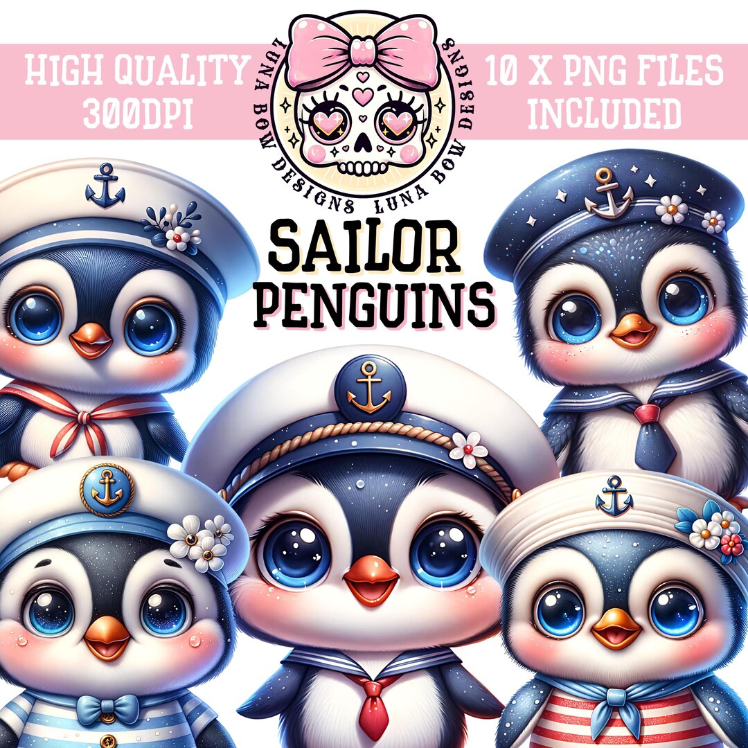 Cute Sailor Penguin Clipart Bundle | 10 Pngs Nautical Animal ...