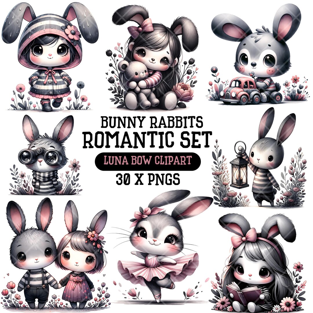 Sweet Rabbits Clipart Set Clipart Pack, Commercial Use, Sweet Adorable ...