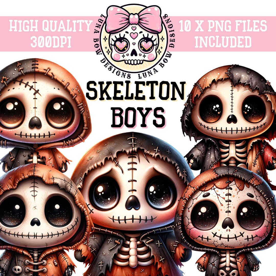 Skeleton Boys Clipart Set | 10 Spooky Cute Pngs | Hooded Skeletons ...