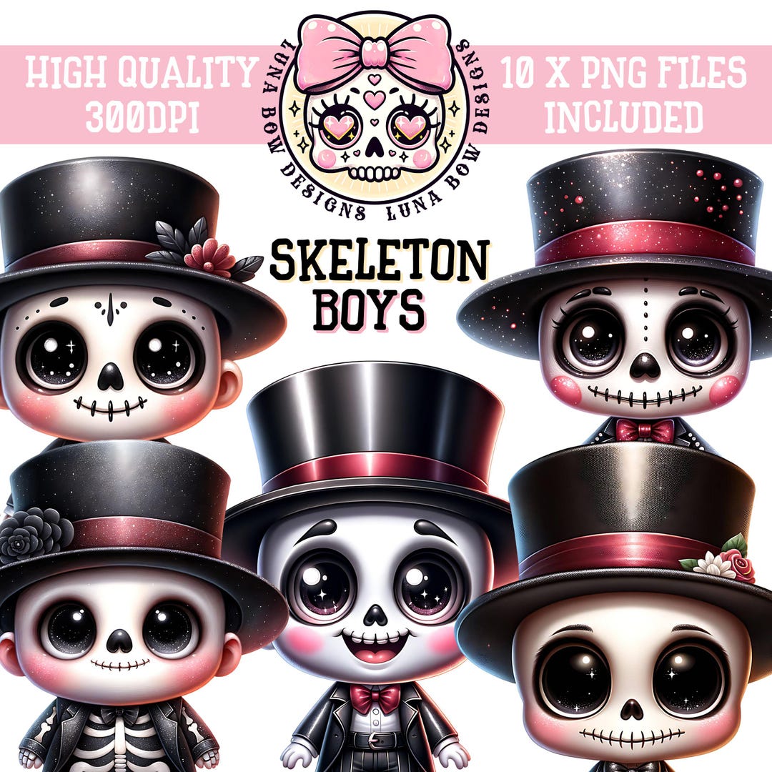 10x Halloween Skeleton Gentleman Clipart Bundle | Cute Skull Boys in ...