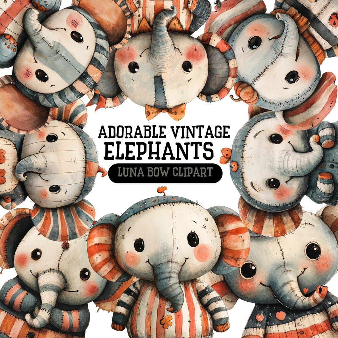 Vintage Elephant Clipart Set Clipart Pack, Commercial Use, Autumn ...