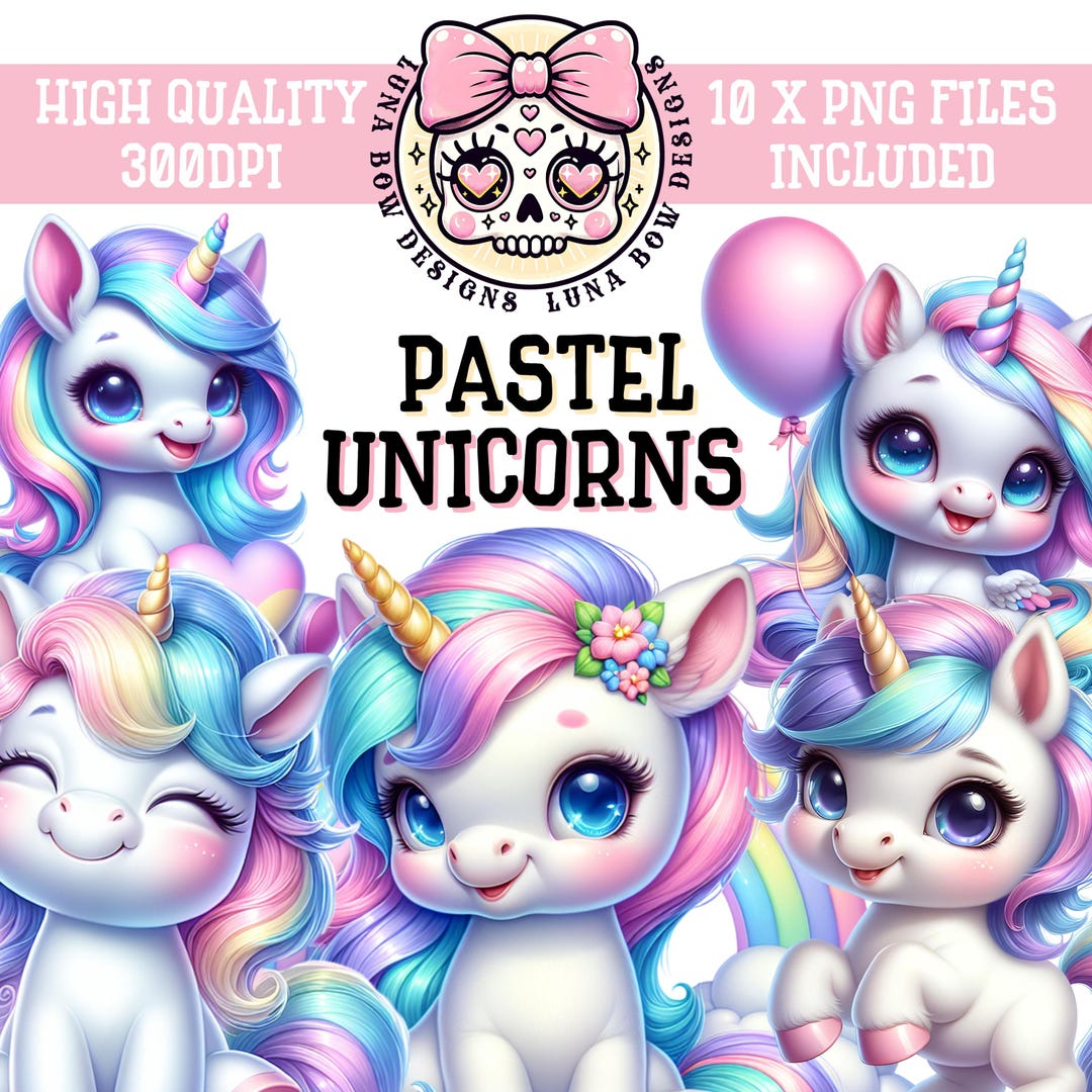 Pastel Rainbow Unicorn Clipart Set | 10 Kawaii Unicorn Pngs | Cute ...