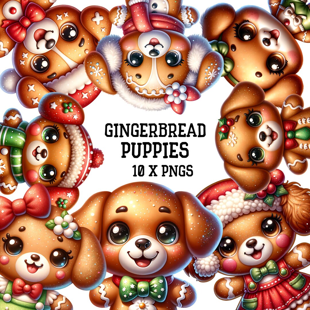 GINGERBREAD PUPPY CLIPART | 10 X .png Adorable Christmas Gingerbread ...