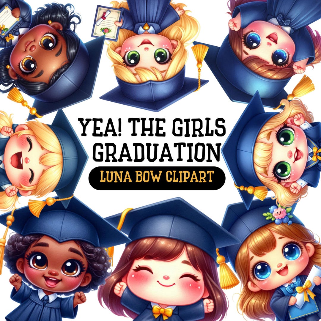 Cute Girls Graduation Clipart Set Commercial Use, Watercolor Girls ...