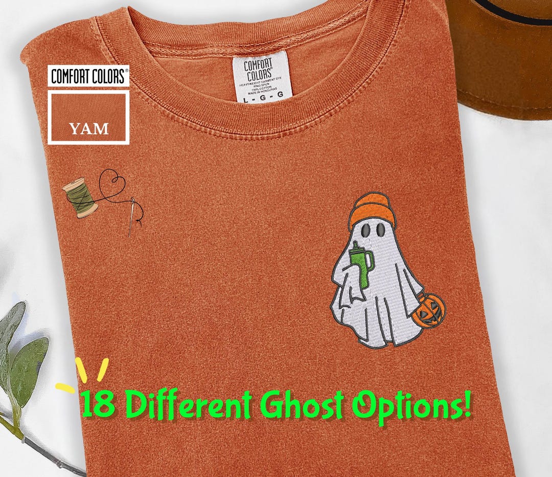 Comfort Colors® Embroidered Ghost Shirt, Custom Halloween T-shirts ...