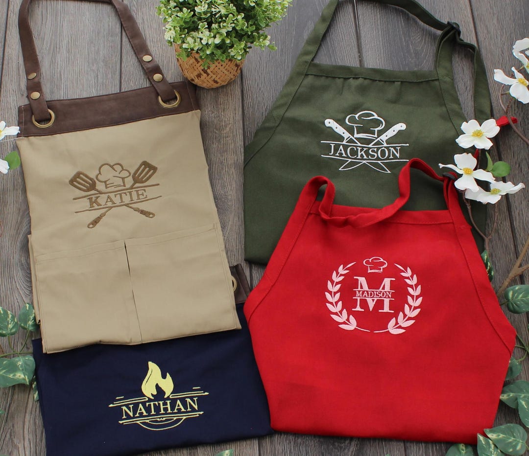 Custom Embroidered Canvas Apron With Pockets | Personalized Embroidered ...
