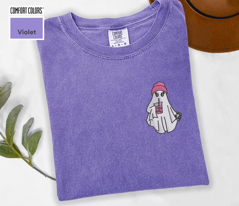 Comfort Colors® Embroidered Ghost Shirt, Custom Halloween T-shirts ...
