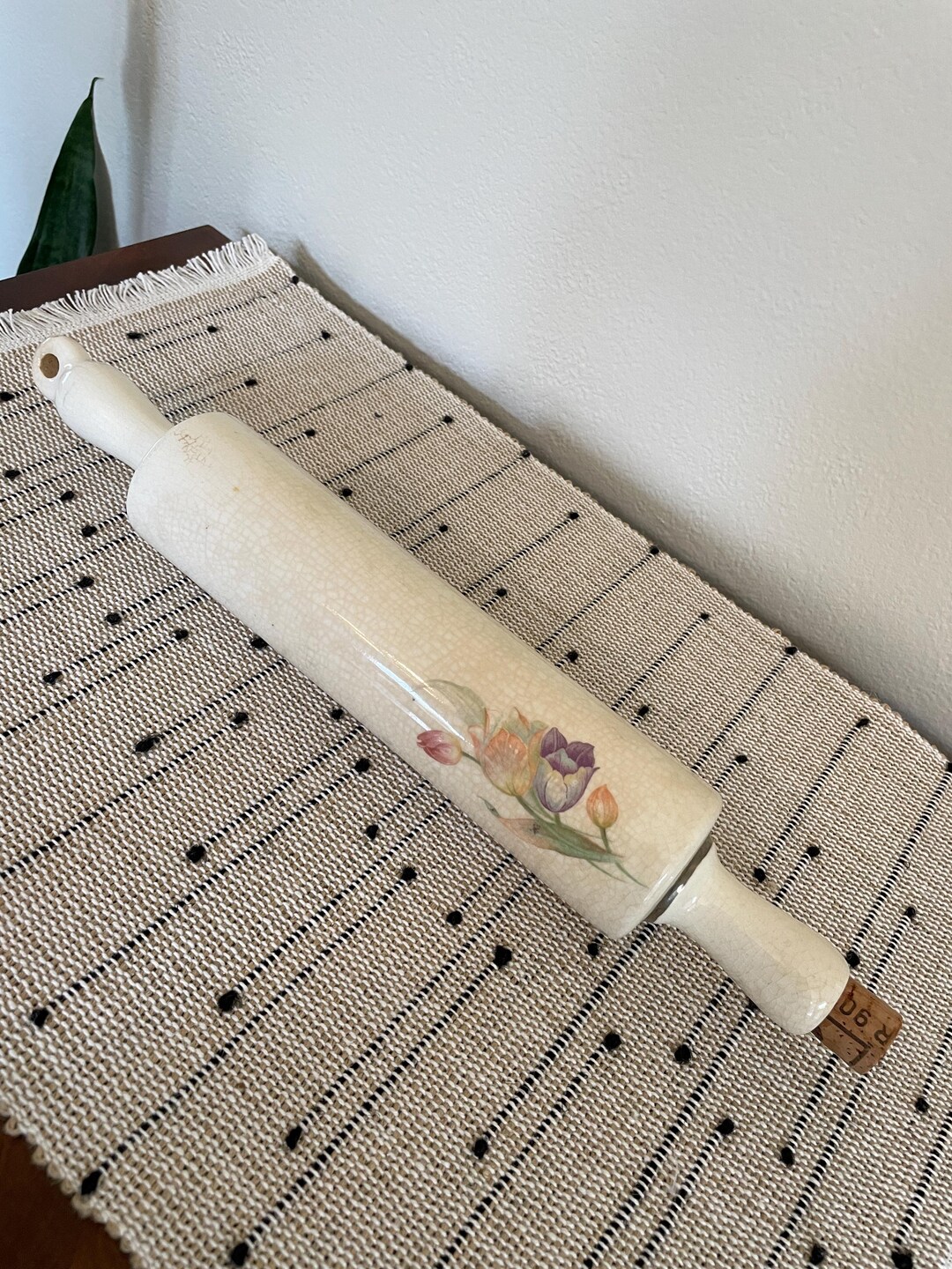 Vintage Ceramic Rolling Pin With Tulip Motif for Pastry or Wall Decor ...