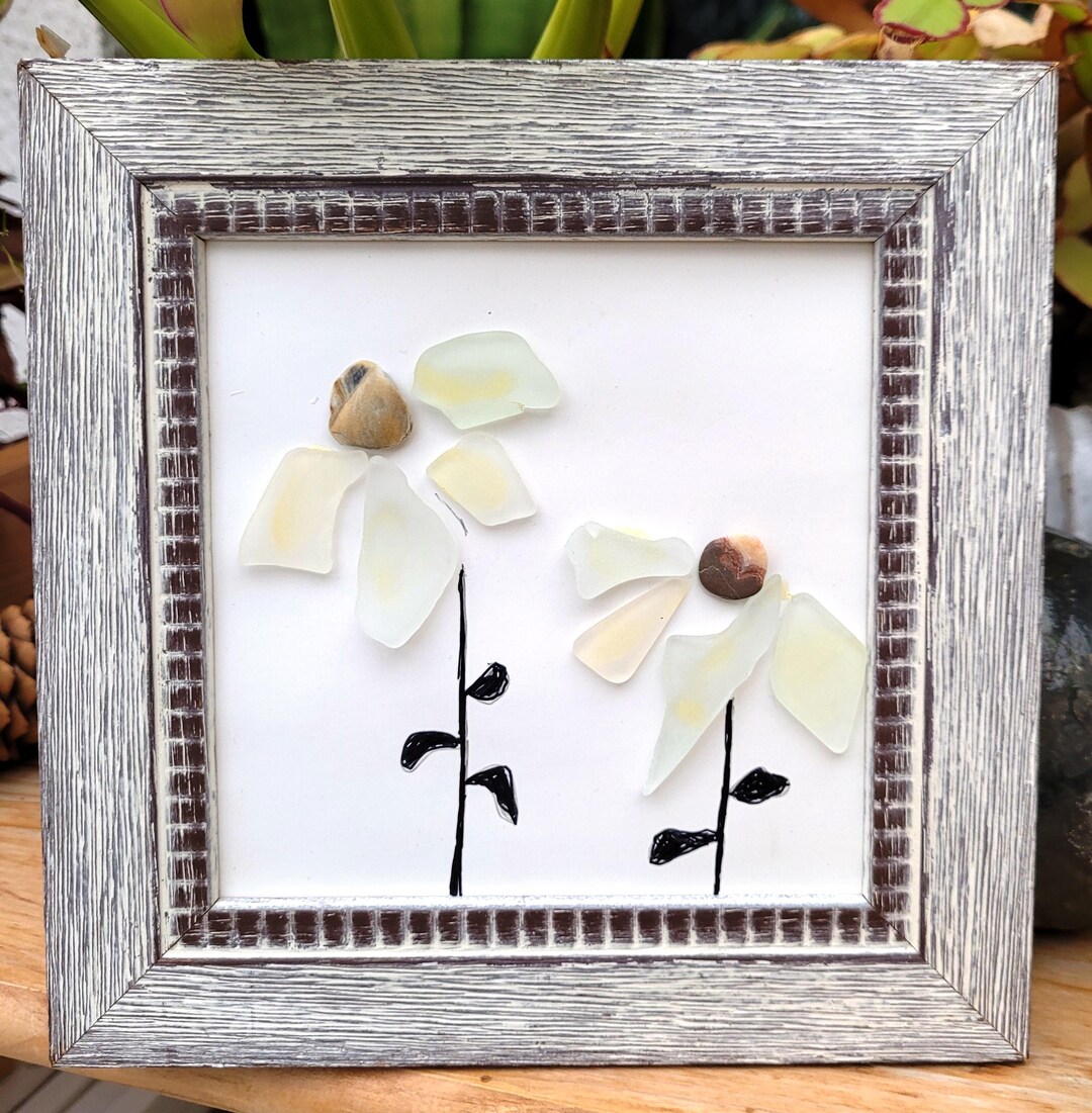 Sea Glass and Pebble Art From the Midi Beach, Handmade, Pebble Flower ...