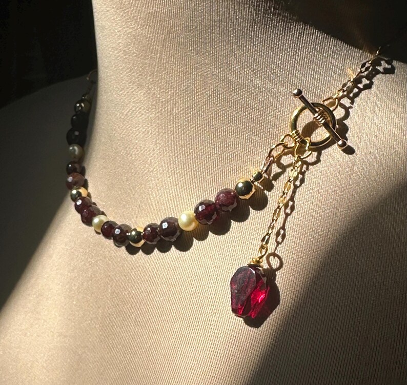 Garnet Lariat Necklace, Gold Chain Necklace, Vintage Czech Glass ...
