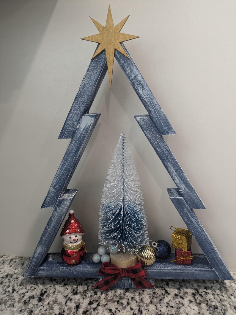 Handcrafted Pine Christmas Holiday Tree. Fully Decorated With Star ...