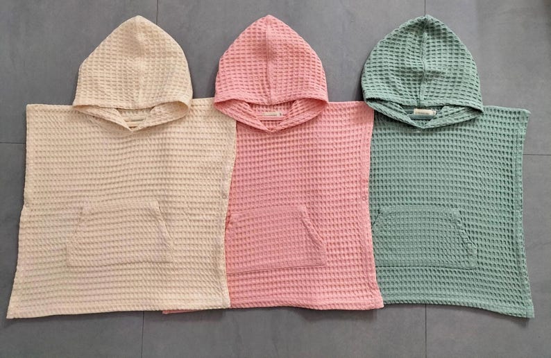 Organic Cotton Waffle Kids Poncho Hooded Towel: Pool, Beach, Bathroom ...