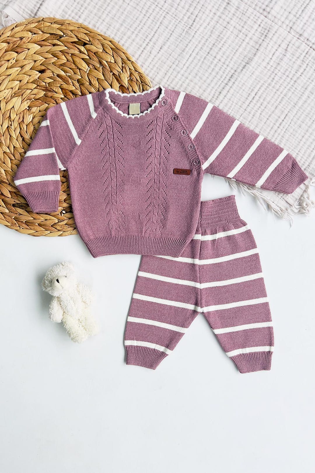 2-piece Baby Knit Set Buttoned Outfit Natural Woold for Baby Girl Baby ...