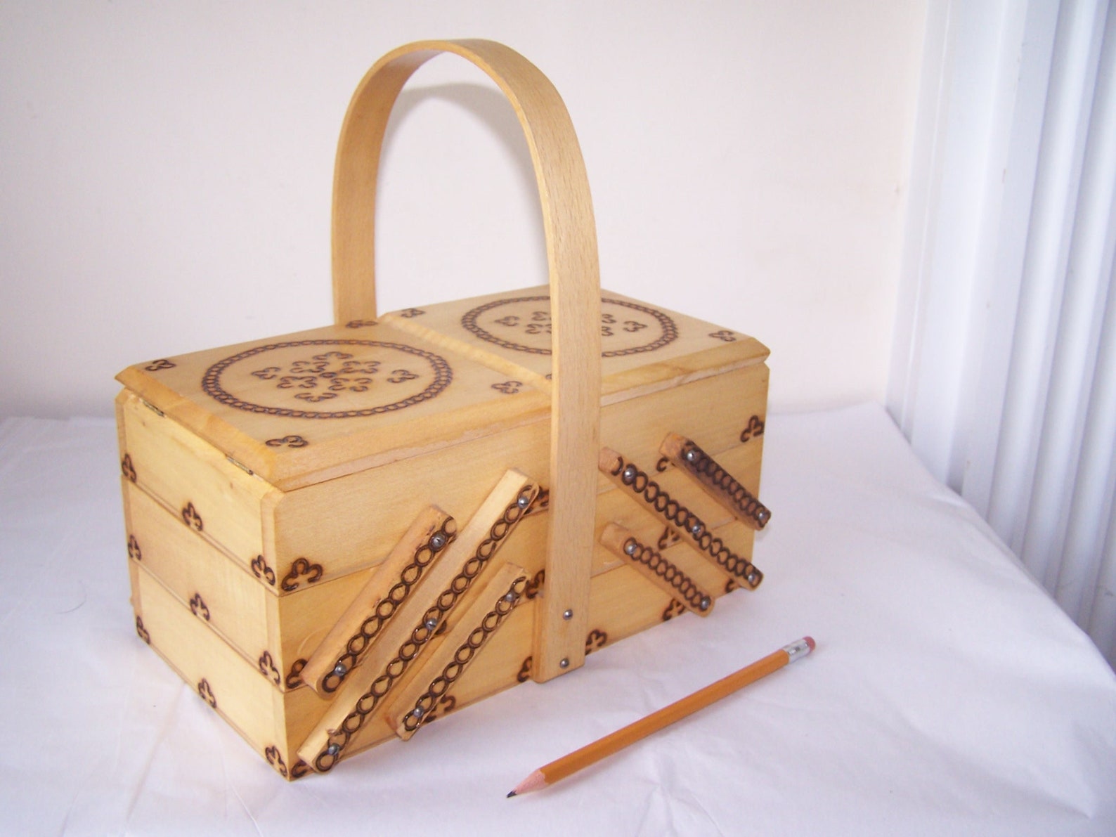 Wooden Sewing Box Polish Folk Art 10 Inch Box Pyrography | Etsy