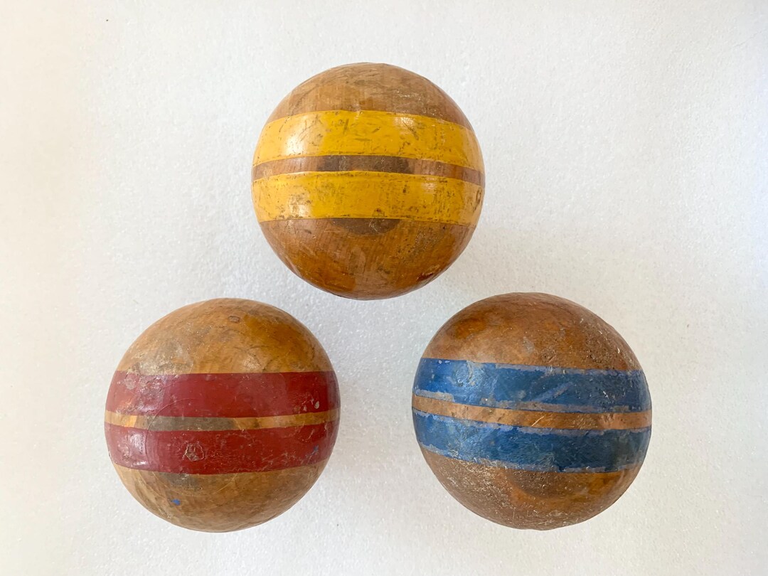 Wood Croquet Ball, YOUR CHOICE, Yellow Striped Ball, Weathered Worn ...