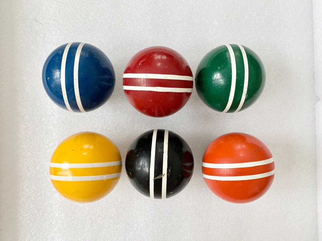 Wood Croquet Ball, YOUR CHOICE, Yellow White Stripe Ball Vintage Lawn ...