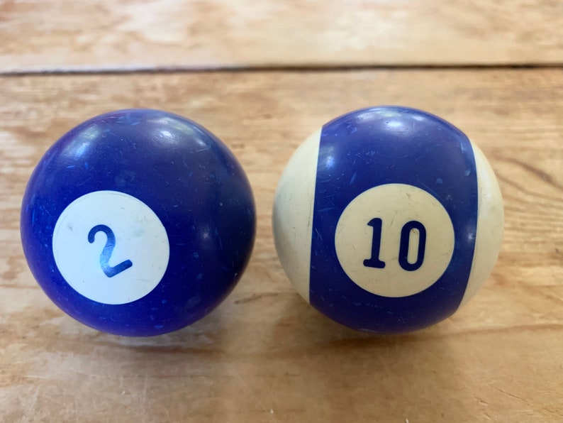 2 Vintage Pool Balls, Blue Pool Ball 2, Blue Stripe Ball, Lucky Number ...