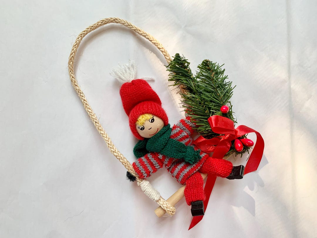 Swedish Tomte, Elf on a Swing, Sweden, Christmas Tomte, Wooden Figurine ...