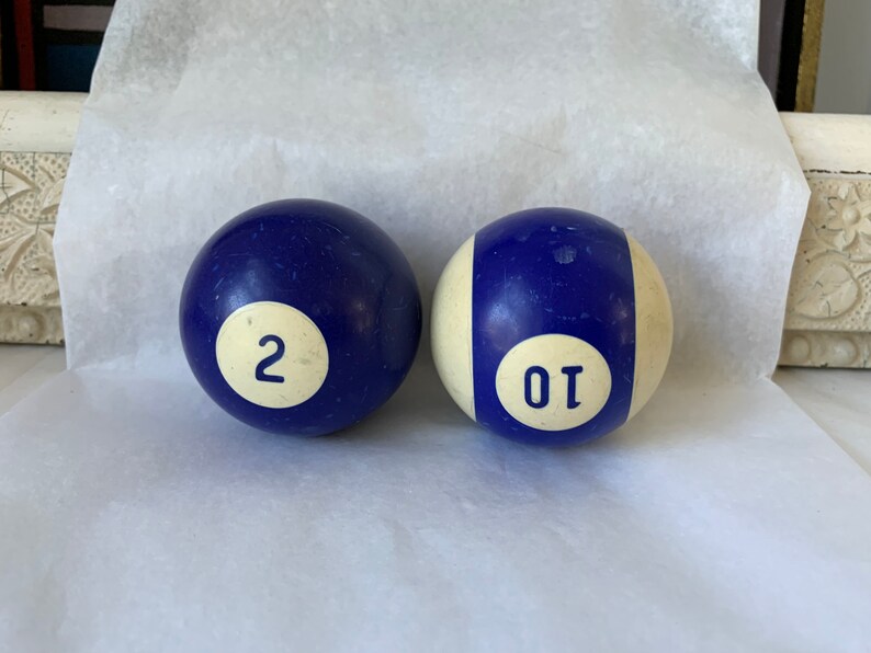 2 Vintage Pool Balls, Blue Pool Ball 2, Blue Stripe Ball, Lucky Number ...