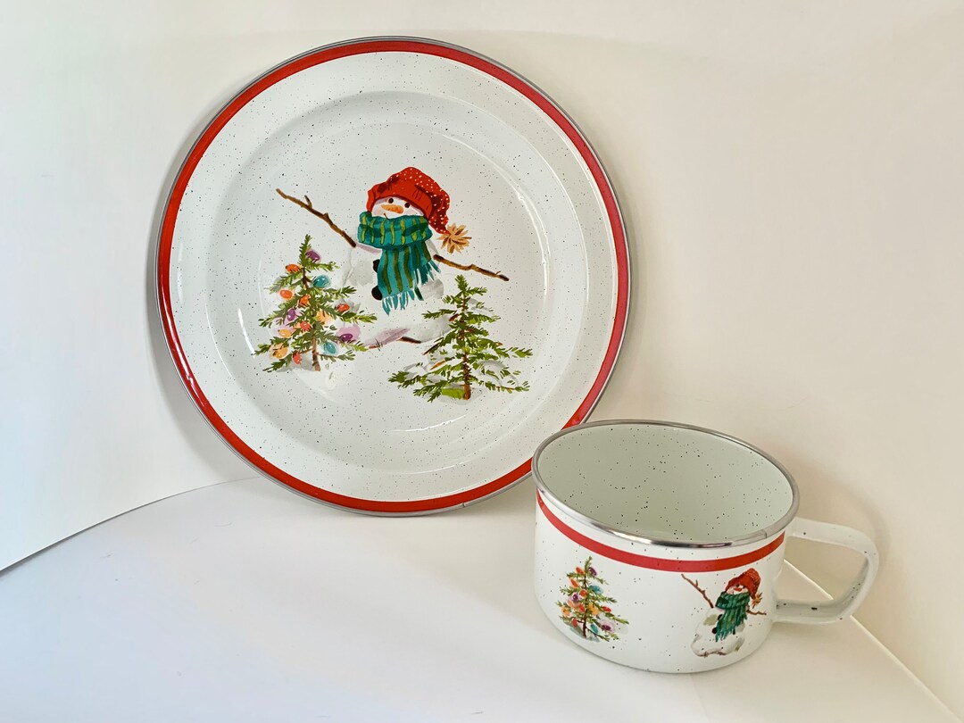 Jan Karon, Hallmark Christmas, Mitford Snowman, Enamel Plate Mug ...