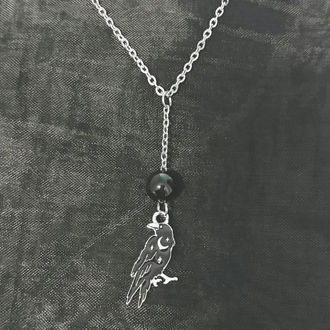 Raven Necklace Black Onyx Natural Gemstone Non-tarnish Stainless-steel ...
