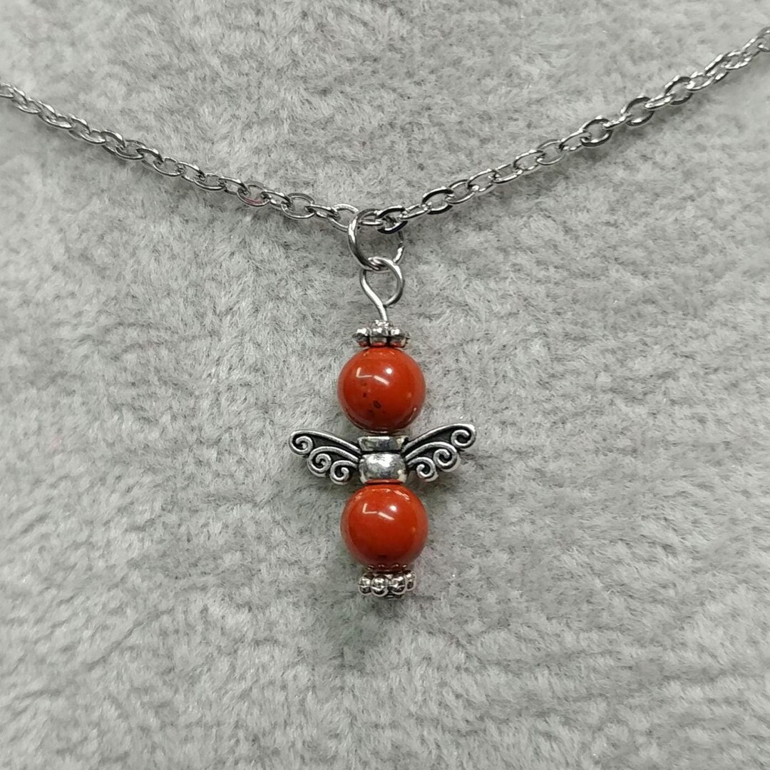 Gemstone Angel Necklace Red Jasper Natural Gemstone Non-tarnish ...