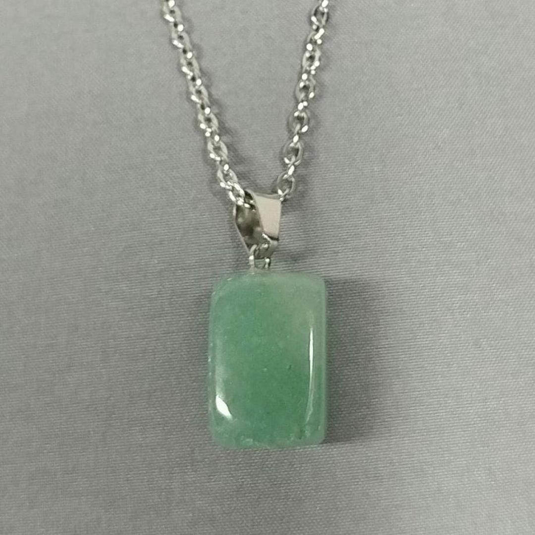 Green Aventurine Necklace Natural Gemstone Pendant Stainless-steel ...