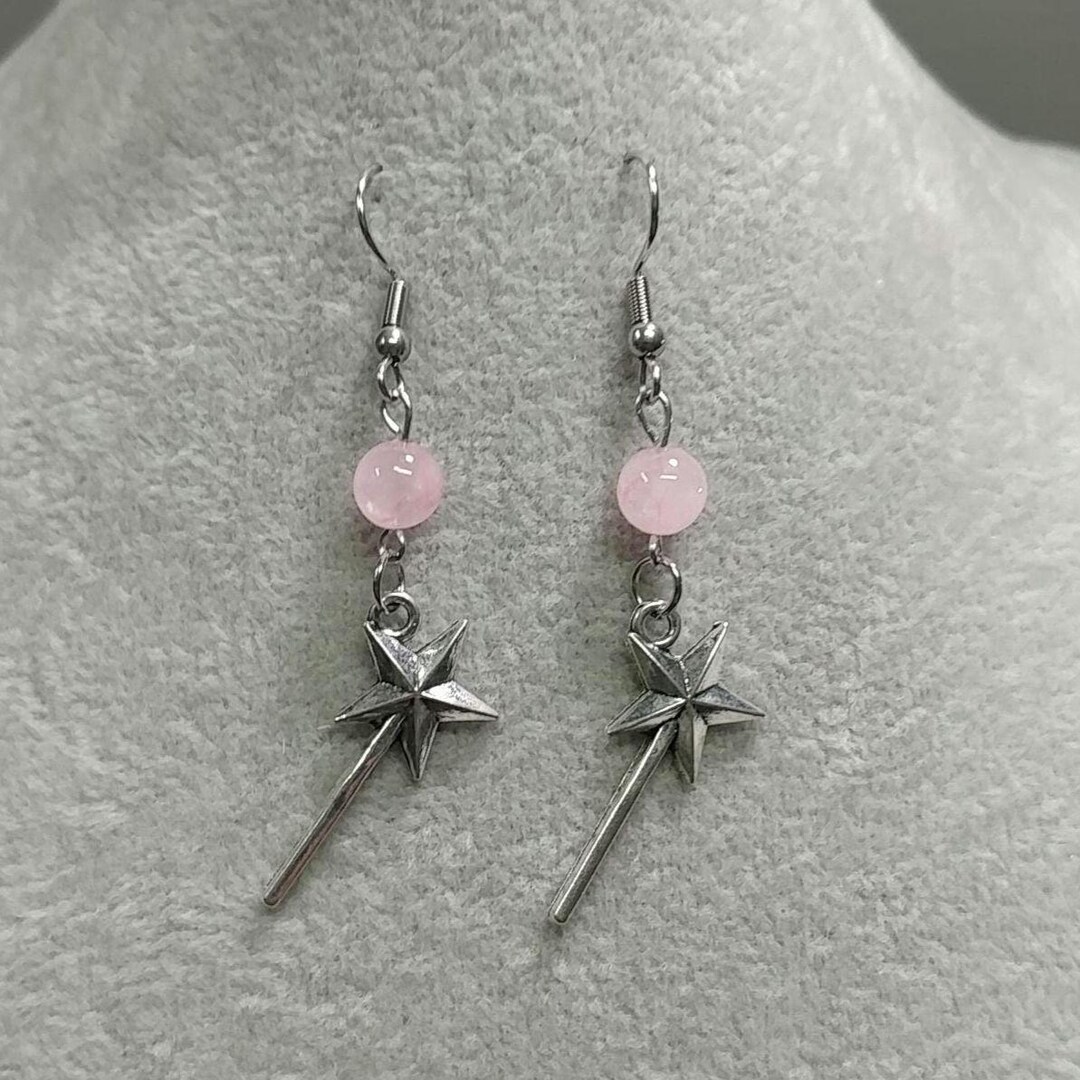 Wicked Glinda Earrings Rose Quartz Natural Gemstone Crystal Bead ...