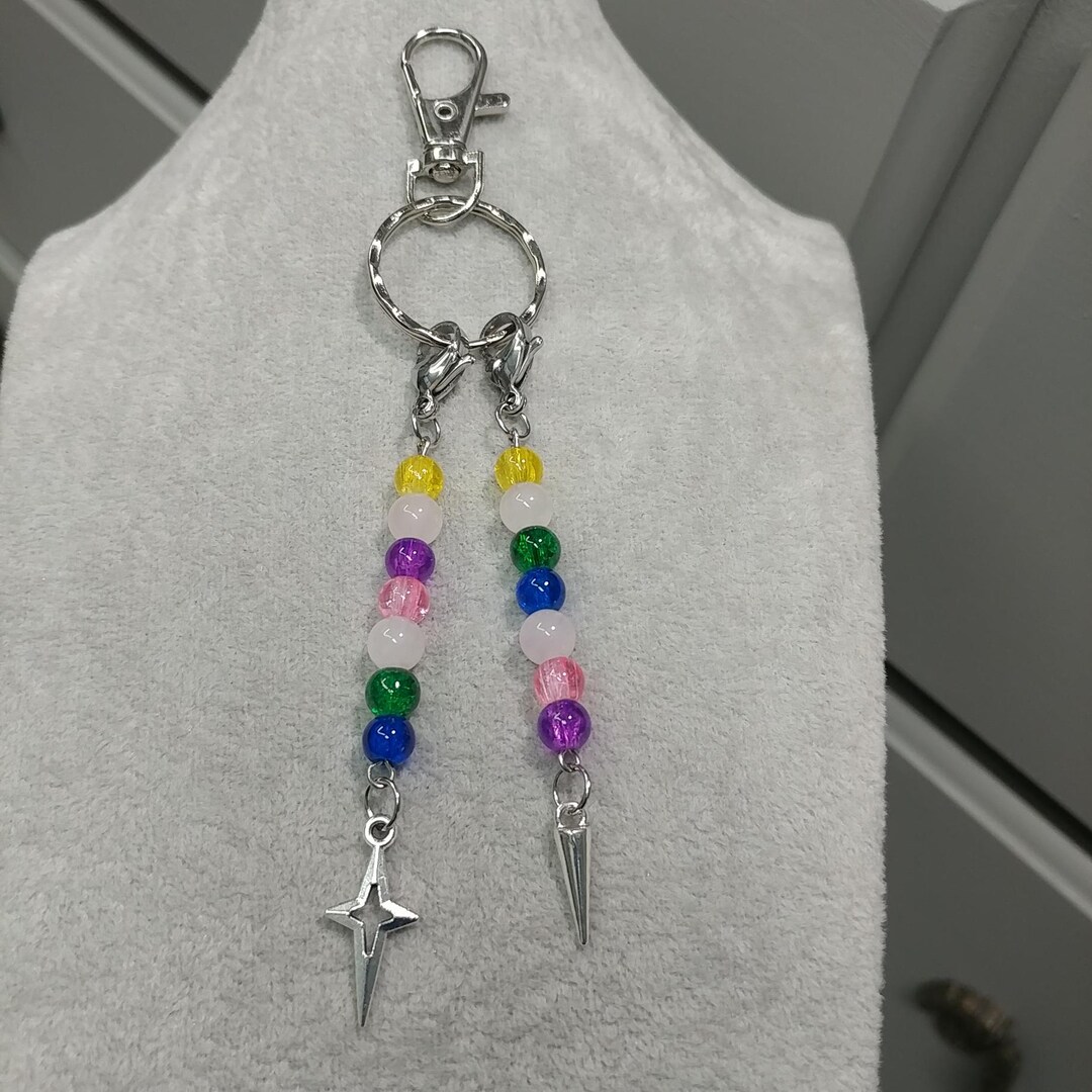 Gemstone Bag Charm Rose Quartz Natural Gemstone Keychain Star Spike ...
