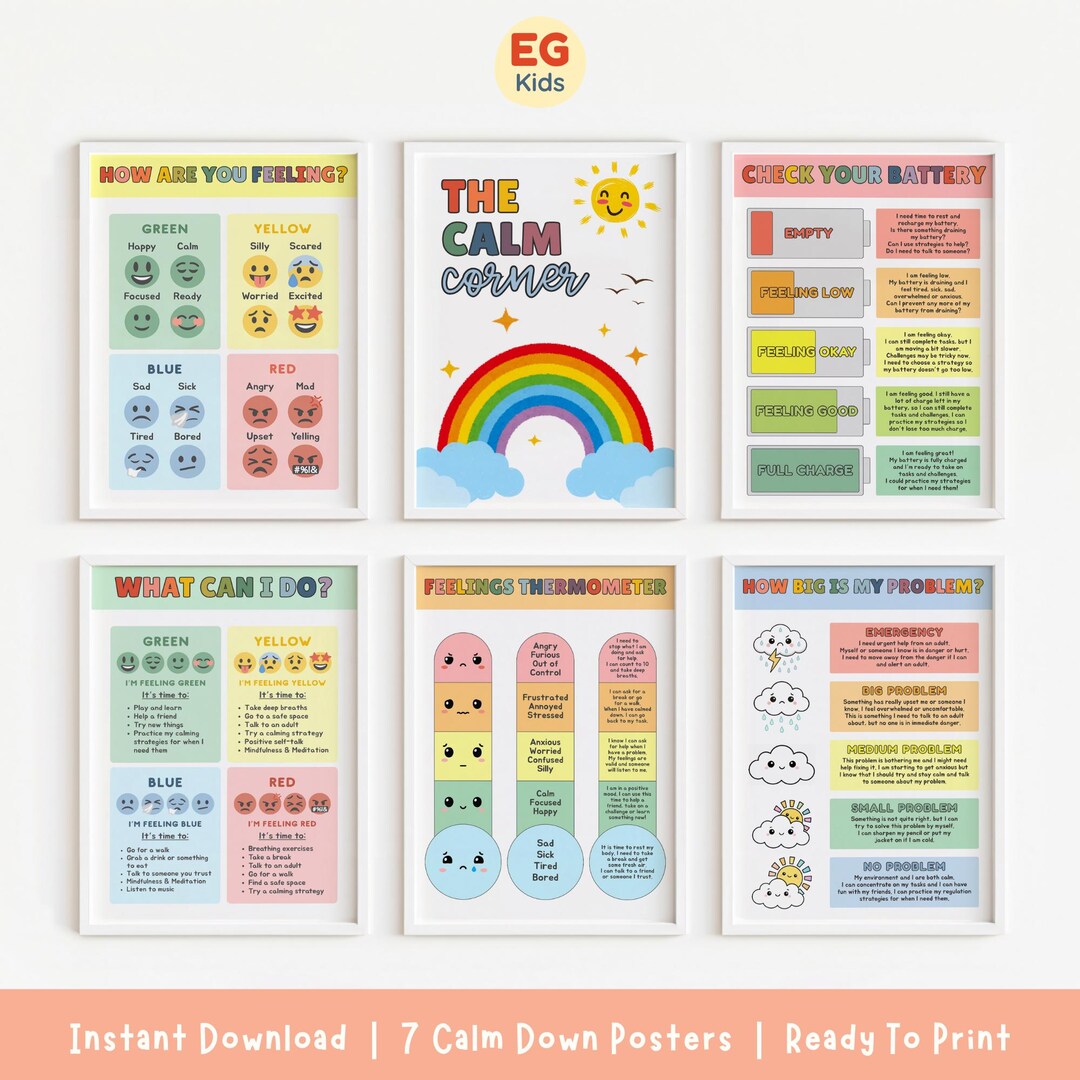 Calm Corner Posters for Kids Printable, Feeling Chart, Emotions Check ...