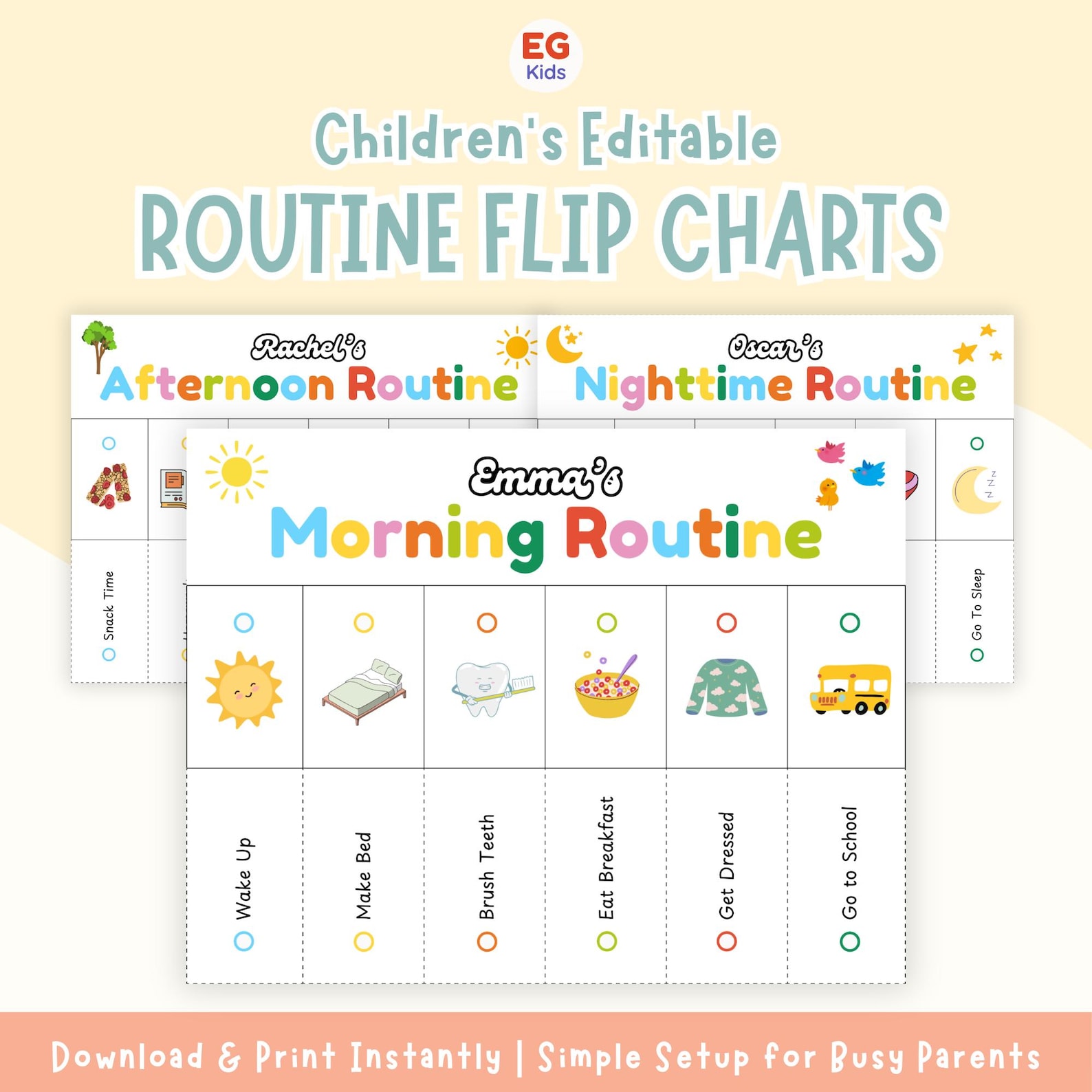 Editable Kids Routine Charts Morning Afternoon Nighttime, Printable ...