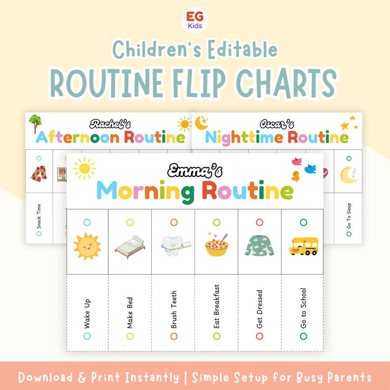 Editable Kids Routine Charts Morning Afternoon Nighttime, Printable ...